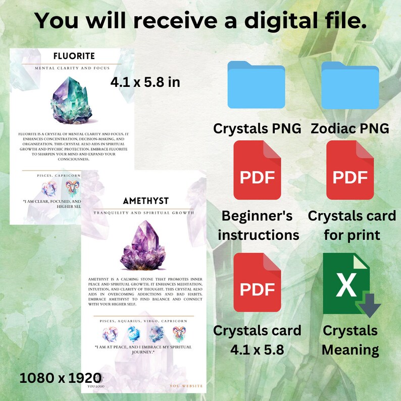 100 Crystal Cards Watercolor Gem Printable Cards Fully - Etsy