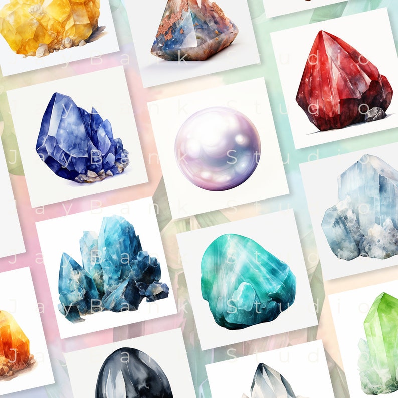 500 Crystal Cards Watercolor Fully Editable in Canva : Digital Download ...