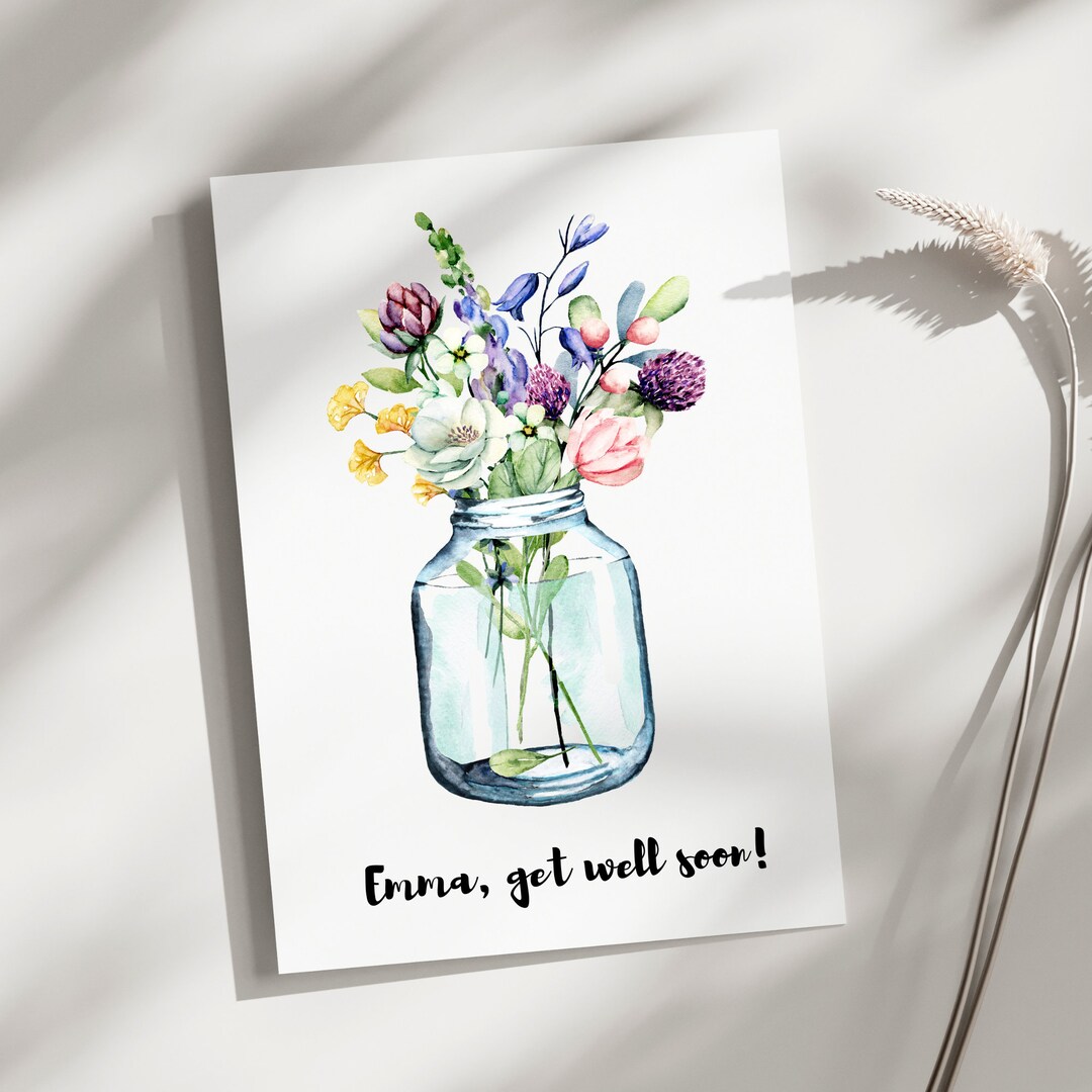 Personalized Get Well Card, Floral Get Well Soon Card. Get Well Soon ...