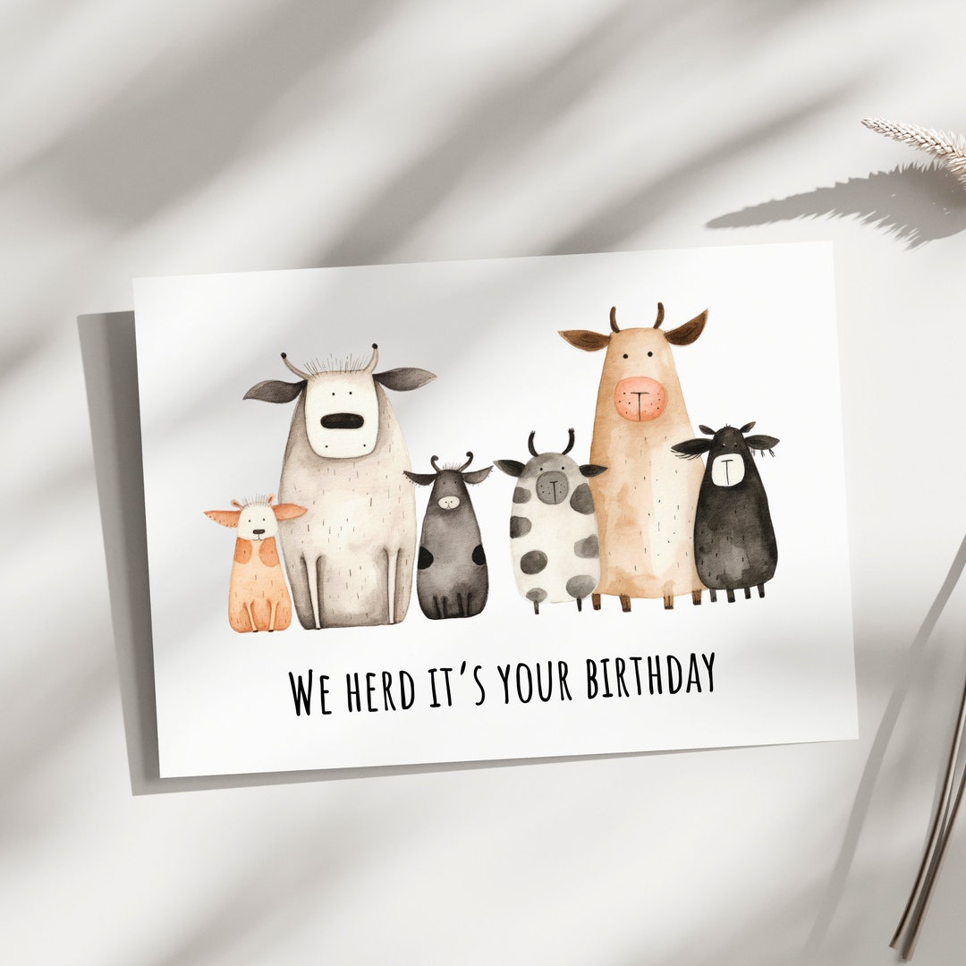 Funny Pun Birthday Card, Herd It's Your Birthday, Cow Birthday Card ...