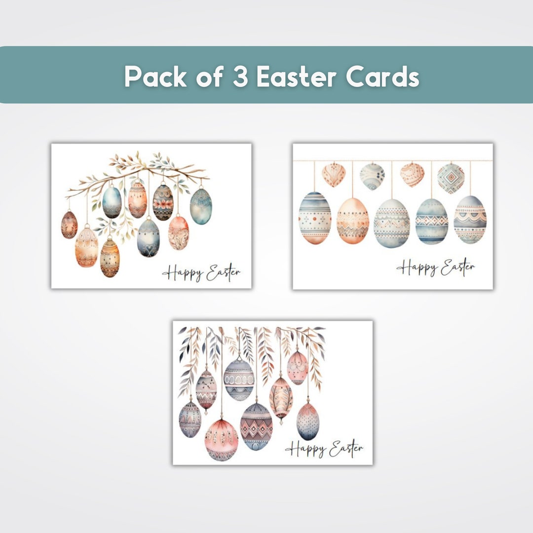 Easter Cards, Pack of Easter Cards, Easter Eggs Card, Watercolor Easter ...