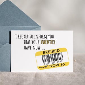 Funny 30th Birthday Card Funny Birthday Card Twenties Have Now Expired ...