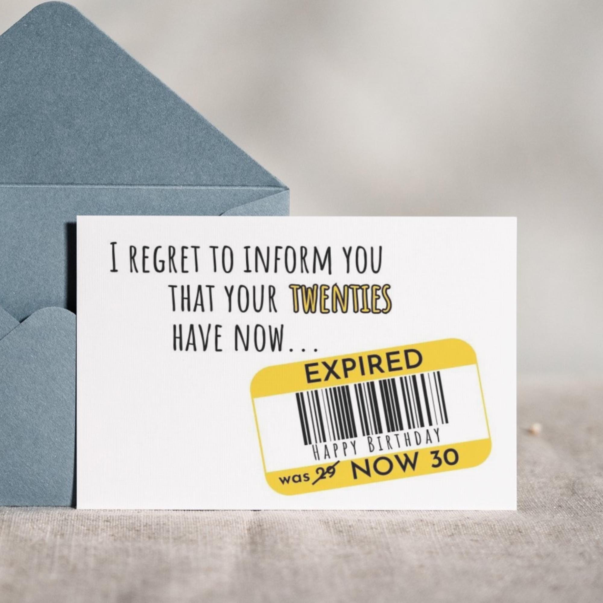 Funny 30th Birthday Card Funny Birthday Card Twenties Have Now Expired ...