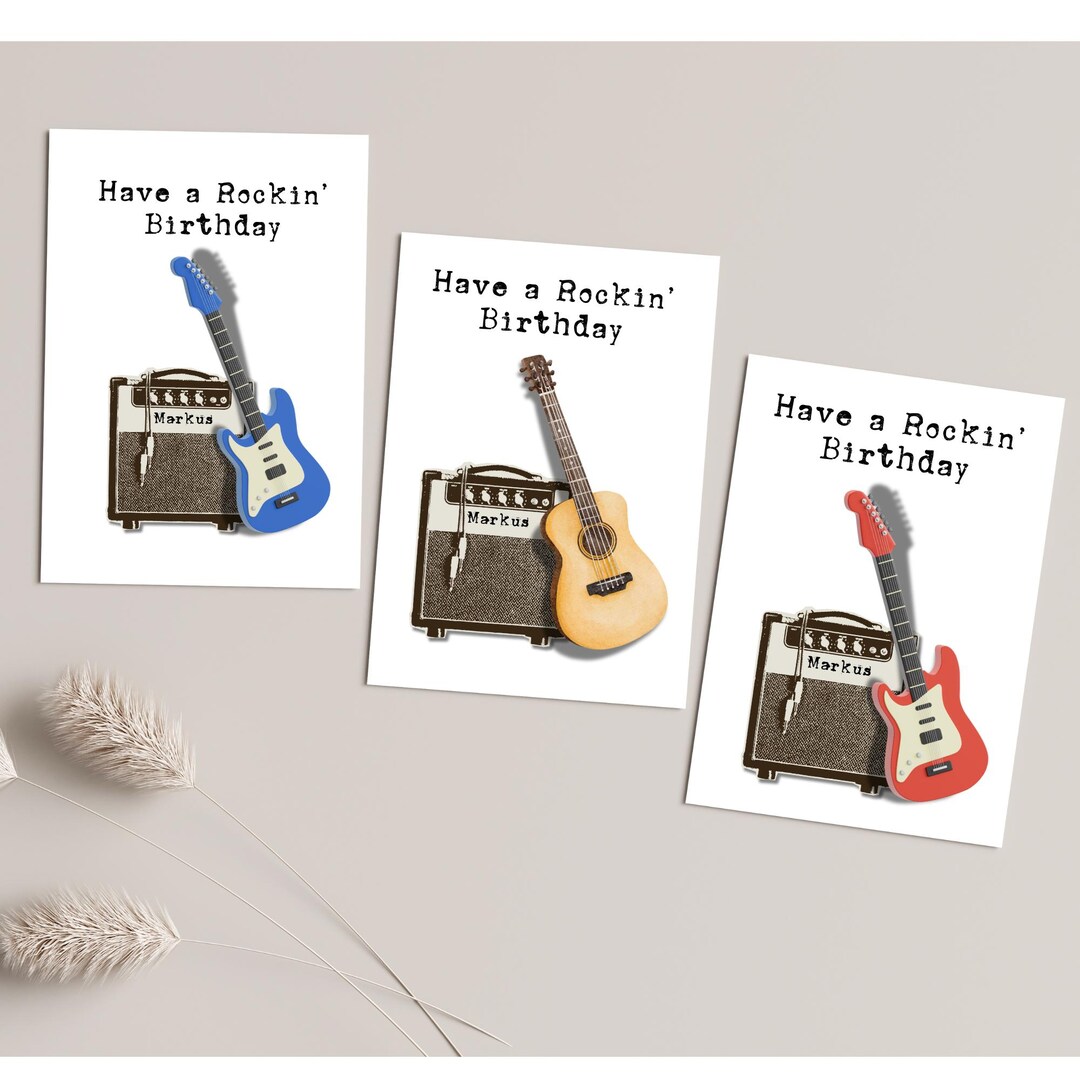 Personalized Guitar Birthday Card, Guitar Birthday Card for Him, Name ...