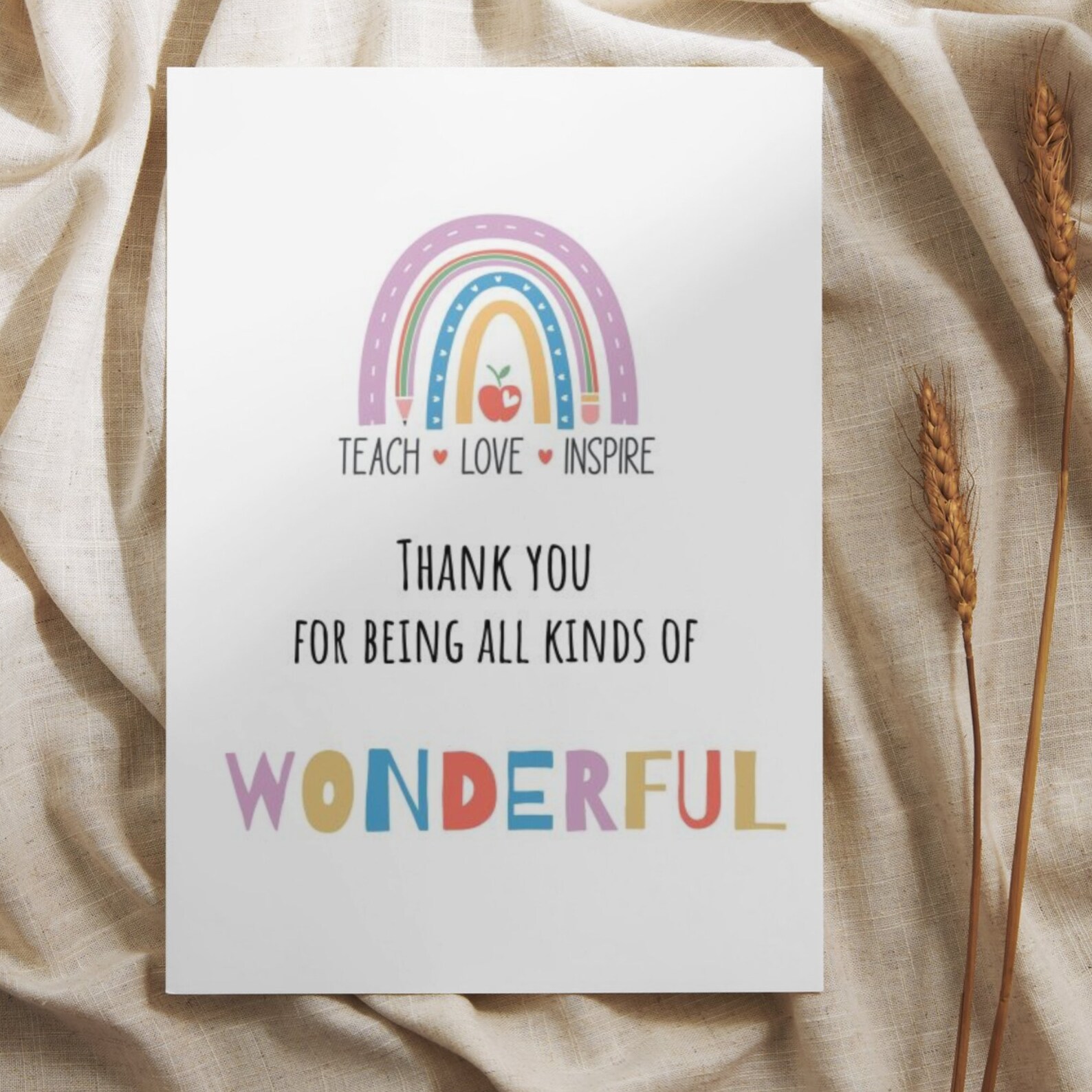 Teacher Thank You Card, Thank You for Being a Wonderful Teacher ...