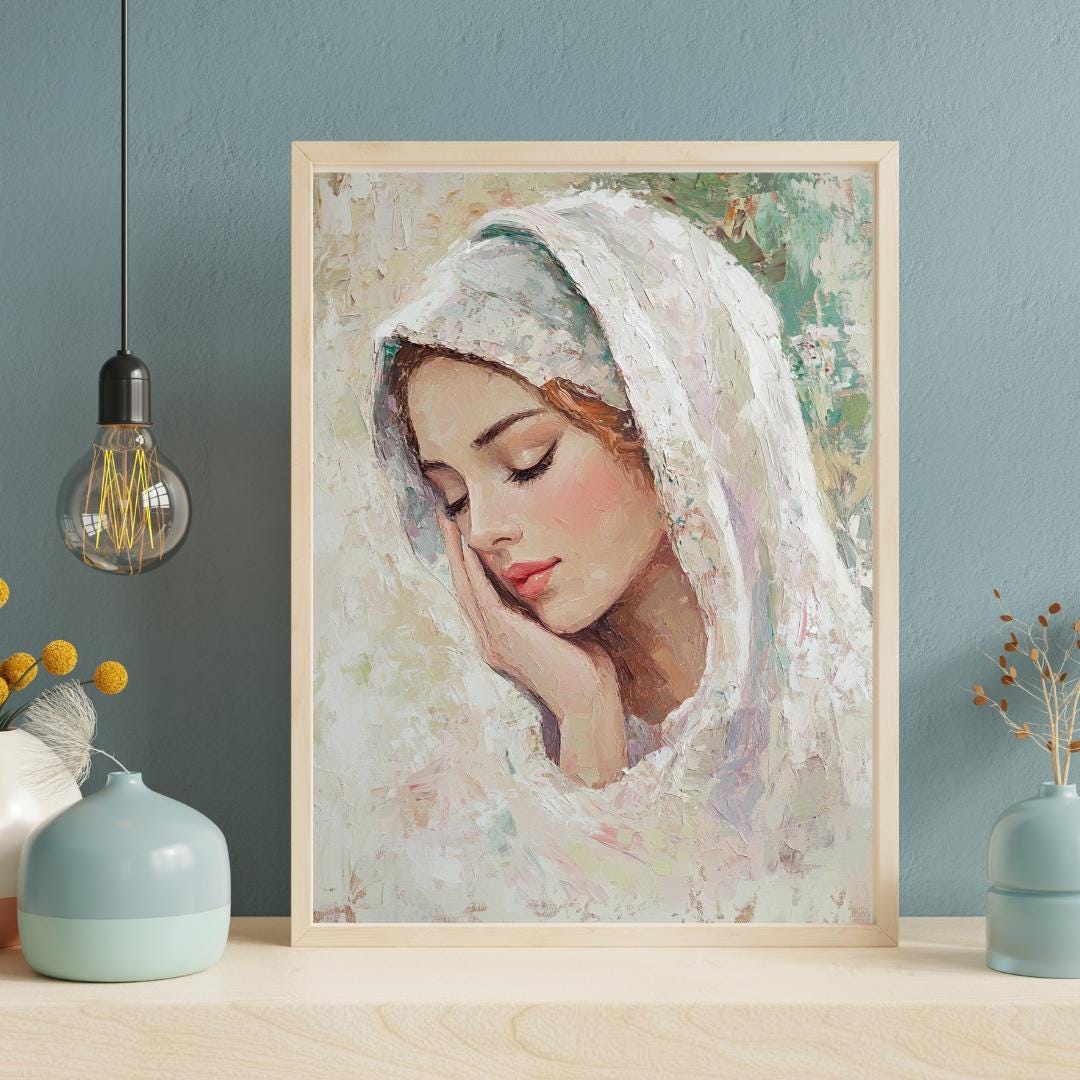 Mother Mary Portrait Digital Art, Mother Mary Wall Art, Mother Mary ...