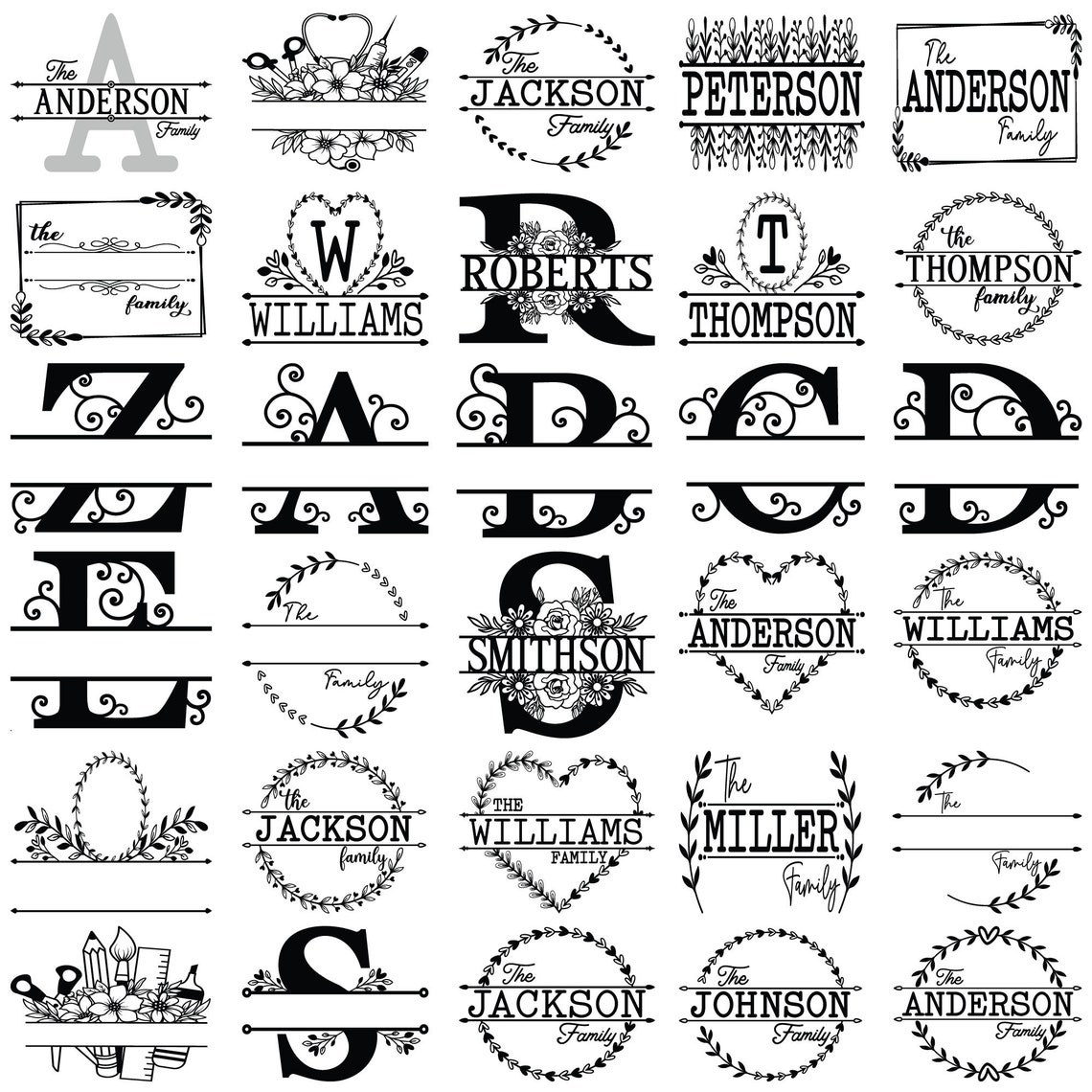 Monogram Letters Svg, Split Monogram Names, Font Monogram Svg, Monogram ...