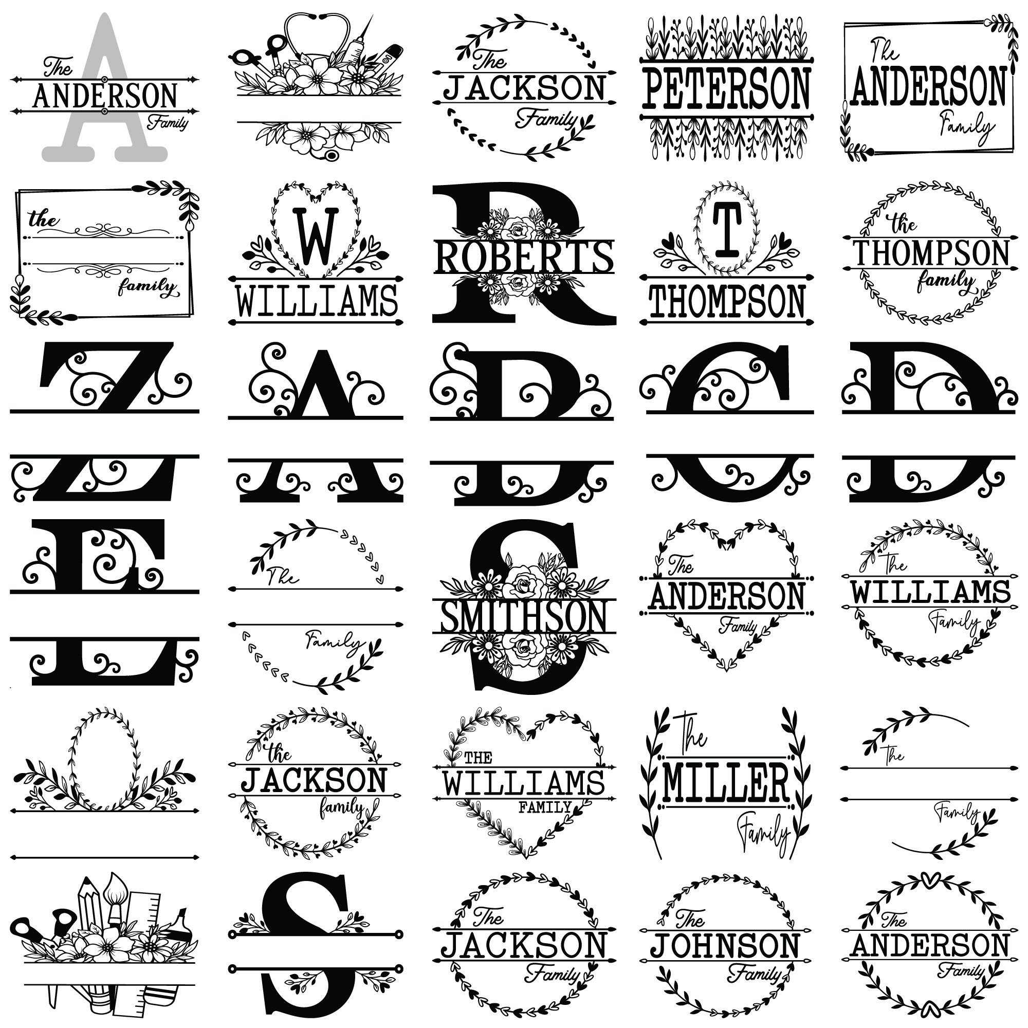 Monogram Letters Svg, Split Monogram Names, Font Monogram Svg, Monogram ...