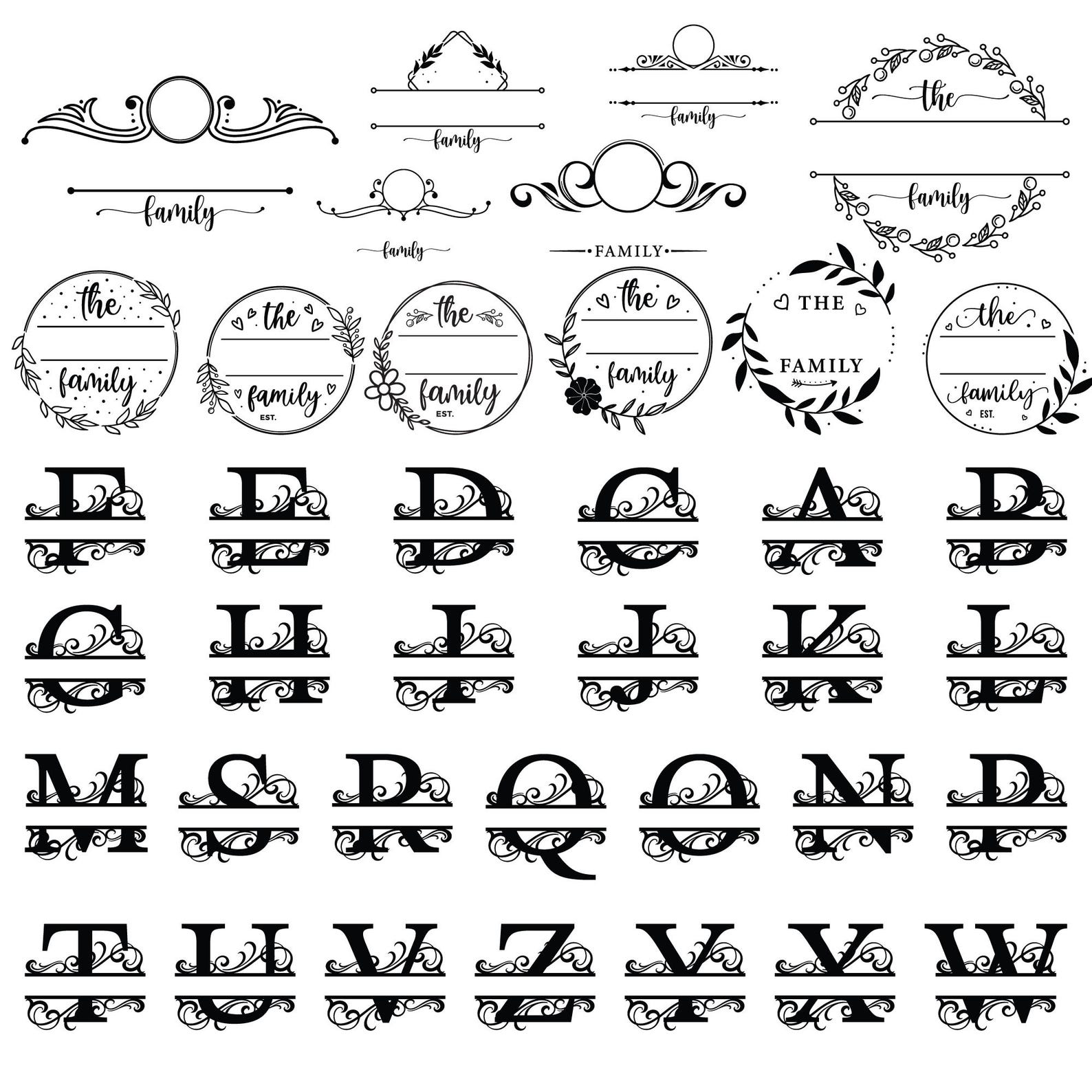 Monogram Letters Svg, Split Monogram Names, Font Monogram Svg, Monogram ...