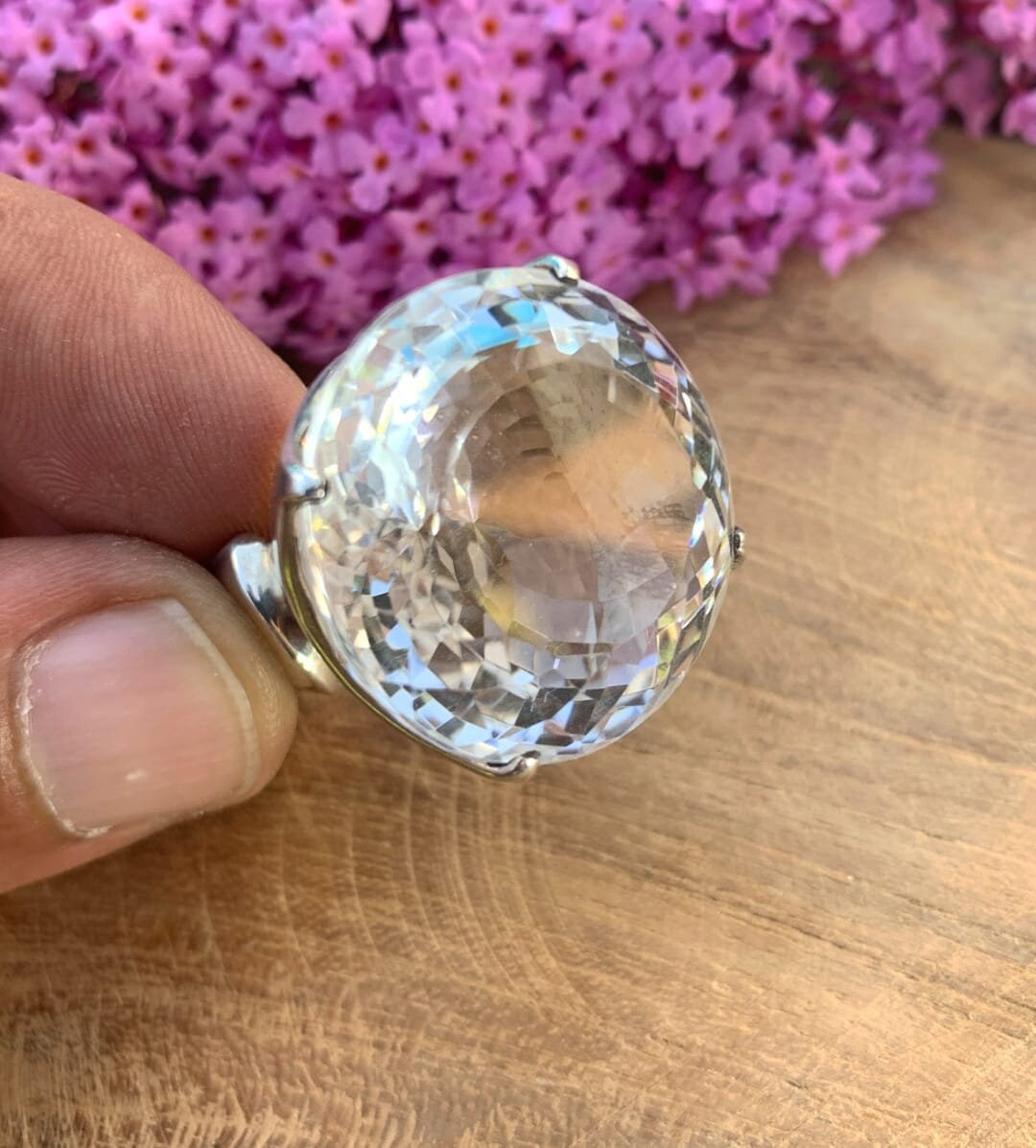 Extra Large Crystal Quartz Ring, Fine Gem Color, 925 Sterling Silver ...