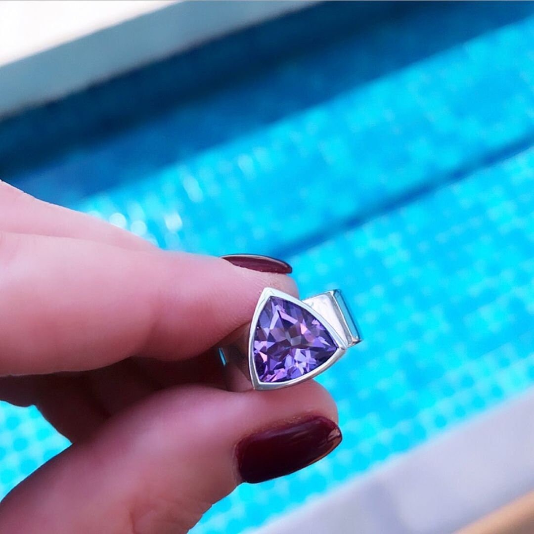 Amazing Natural Amethyst Trillion Cut Gemstone Ring 10 MM Trillion ...