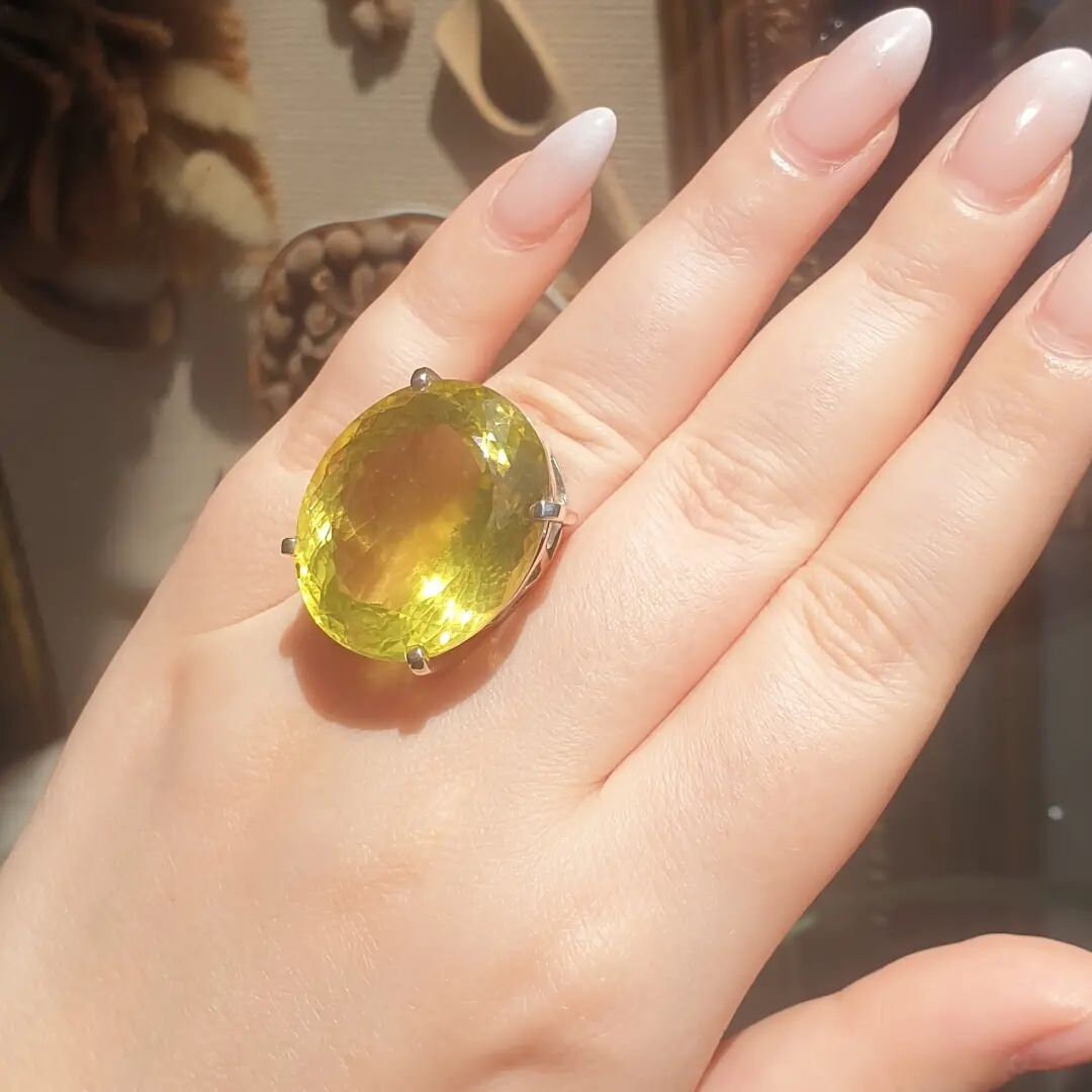 Extra Large Natural Lemon Topaz Oval Cut Solitaire Ring 925 Sterling ...
