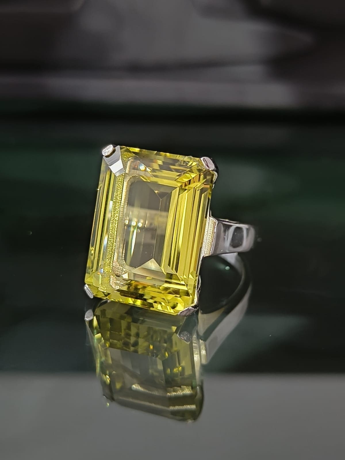 Natural Large Lemon Topaz Emerald Cut Solitaire Ring 925 Sterling ...