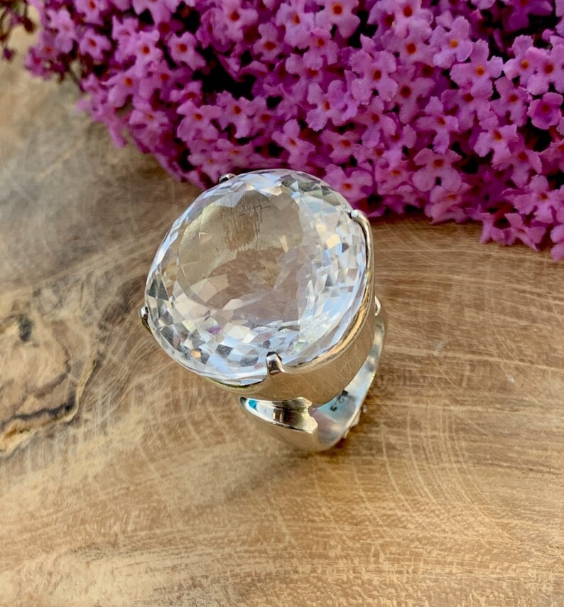 Extra Large Crystal Quartz Ring, Fine Gem Color, 925 Sterling Silver ...