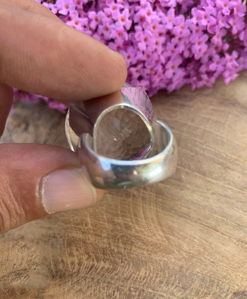 Extra Large Crystal Quartz Ring, Fine Gem Color, 925 Sterling Silver ...