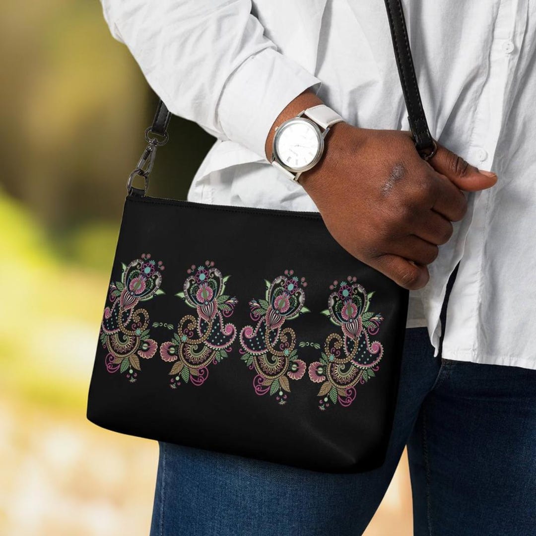 Obsidian Makara Paisley Vegan Leather Crossbody Purse: Obsidian Makara ...