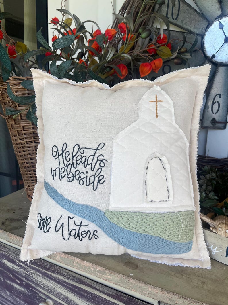 Hand Embroidered Church Pillow - Etsy