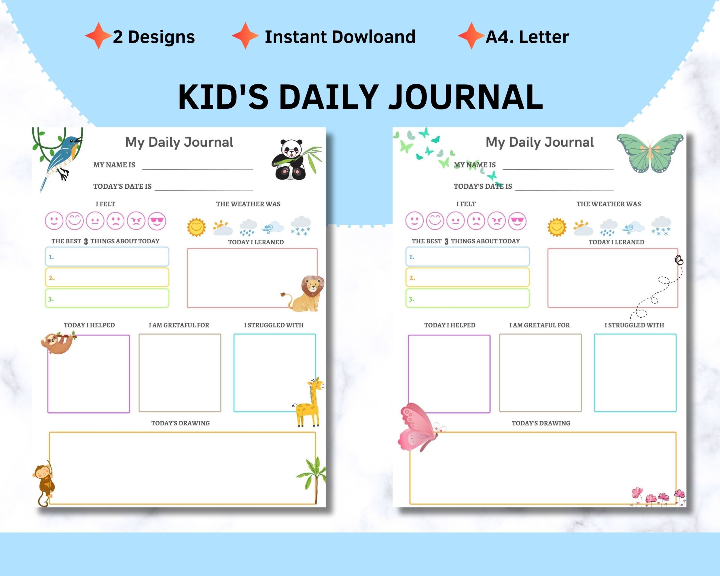 Kids Daily Journal Printable Journal for Kids Diary for Children Kids ...