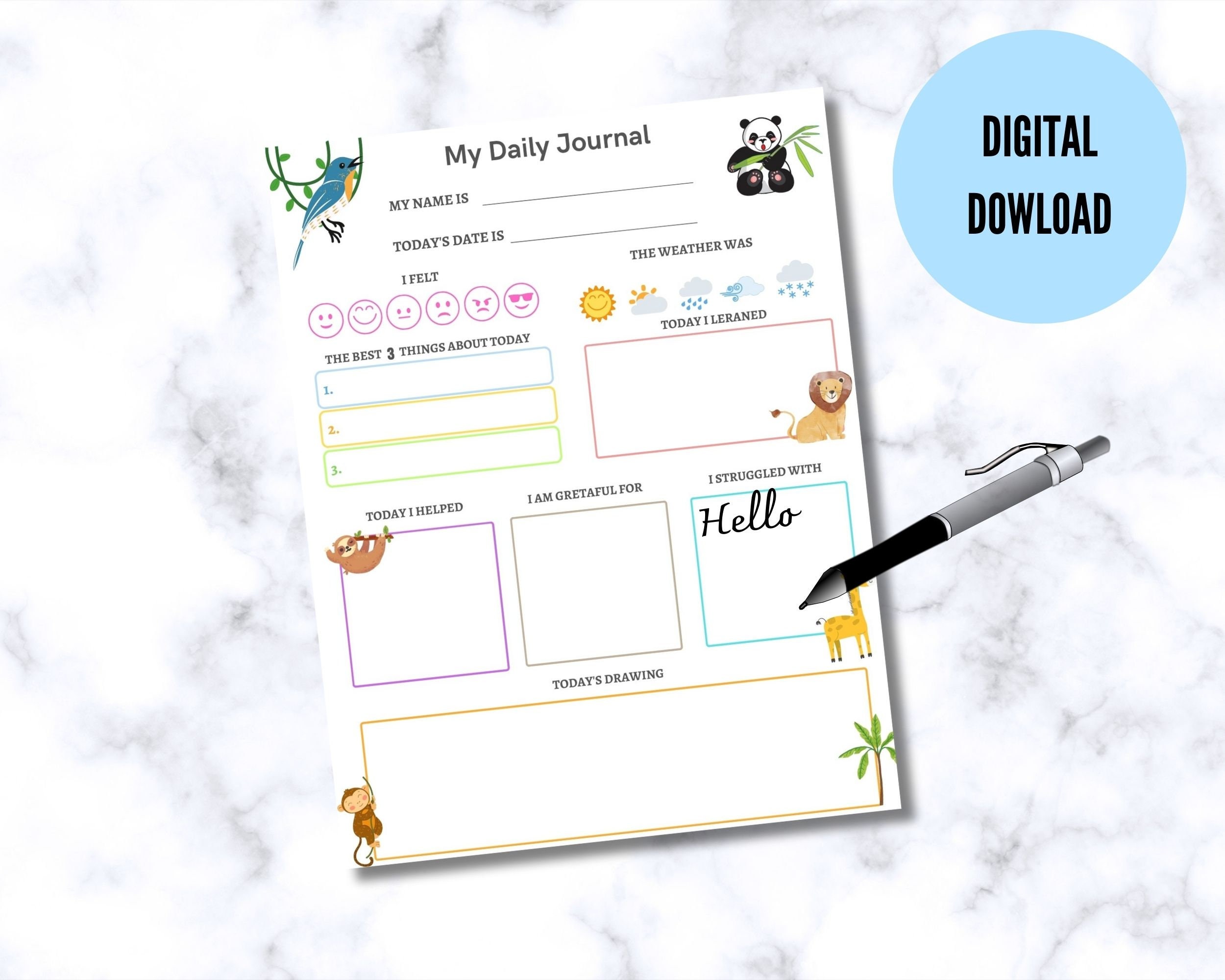 Kids Daily Journal Printable Journal for Kids Diary for Children Kids ...