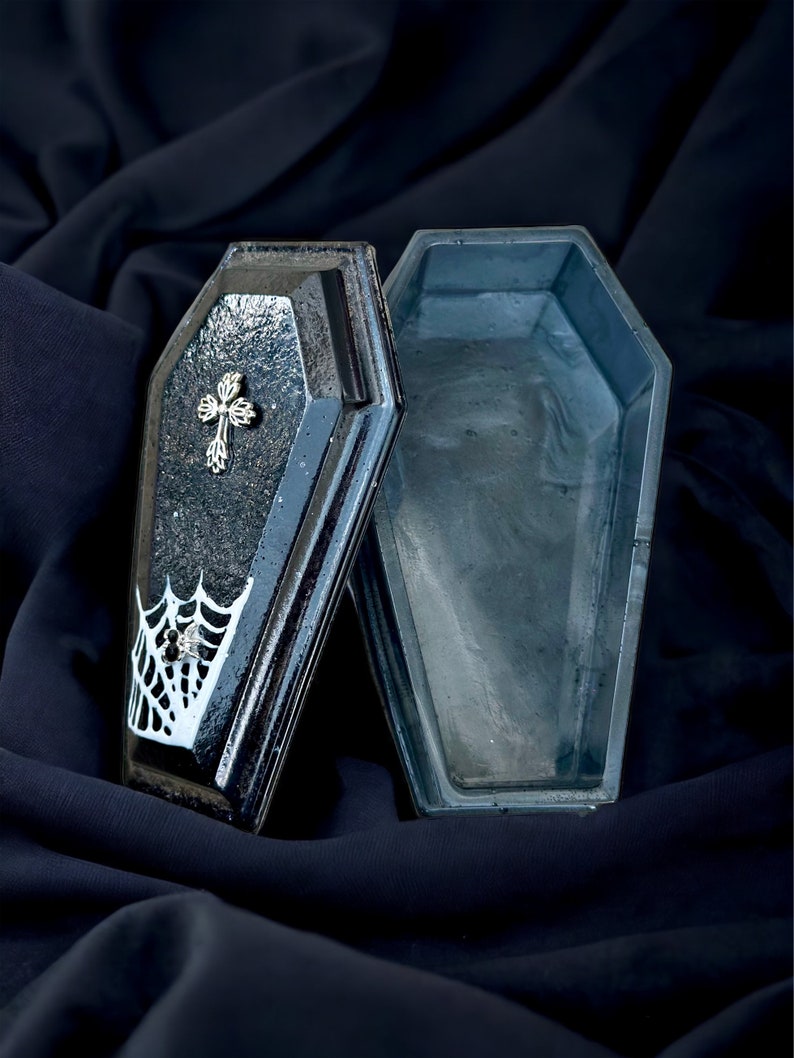 Spooky Spiderweb Black Glitter Epoxy Resin Coffin Container - Etsy