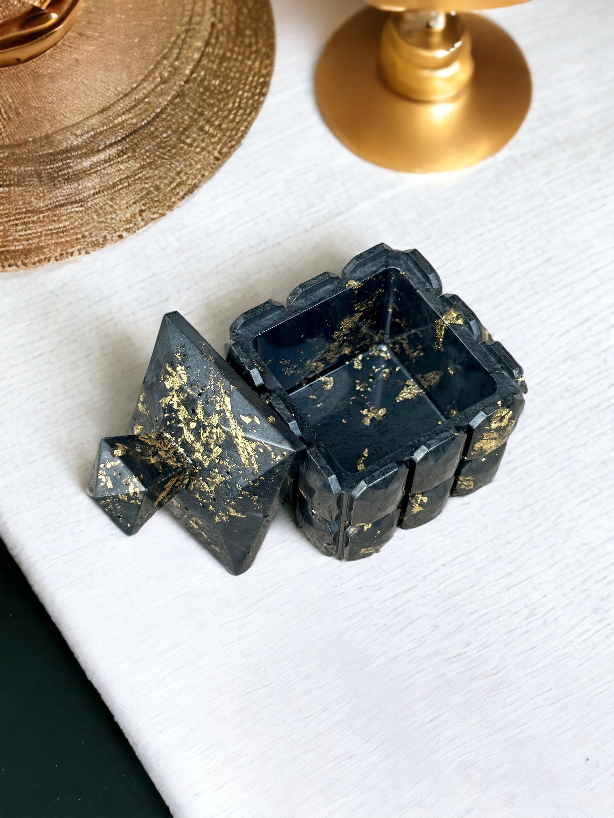 Black and Gold Epoxy Resin Container - Etsy