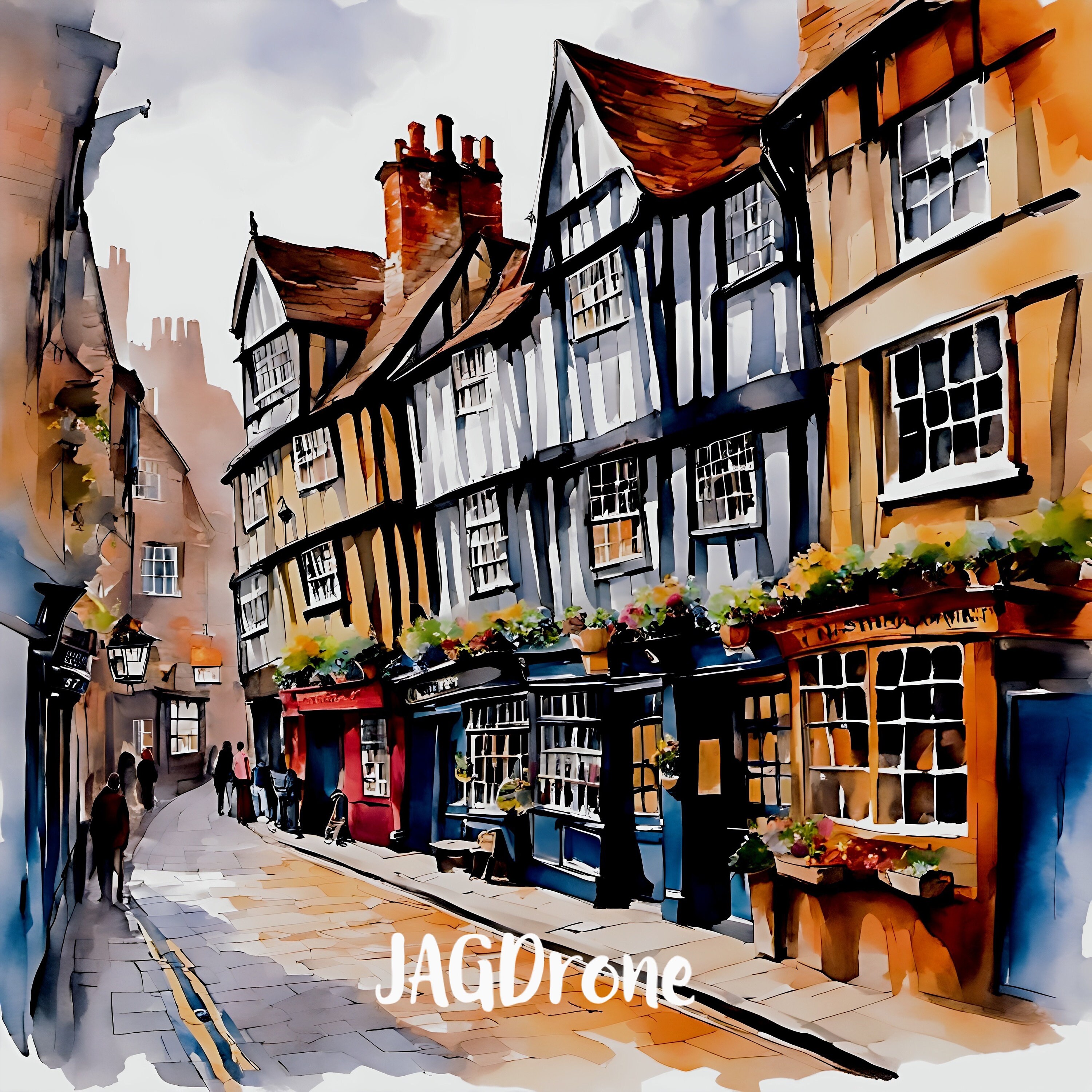 The Shambles, York, Ai Watercolour - 3 X Ai Art Digital Print ...
