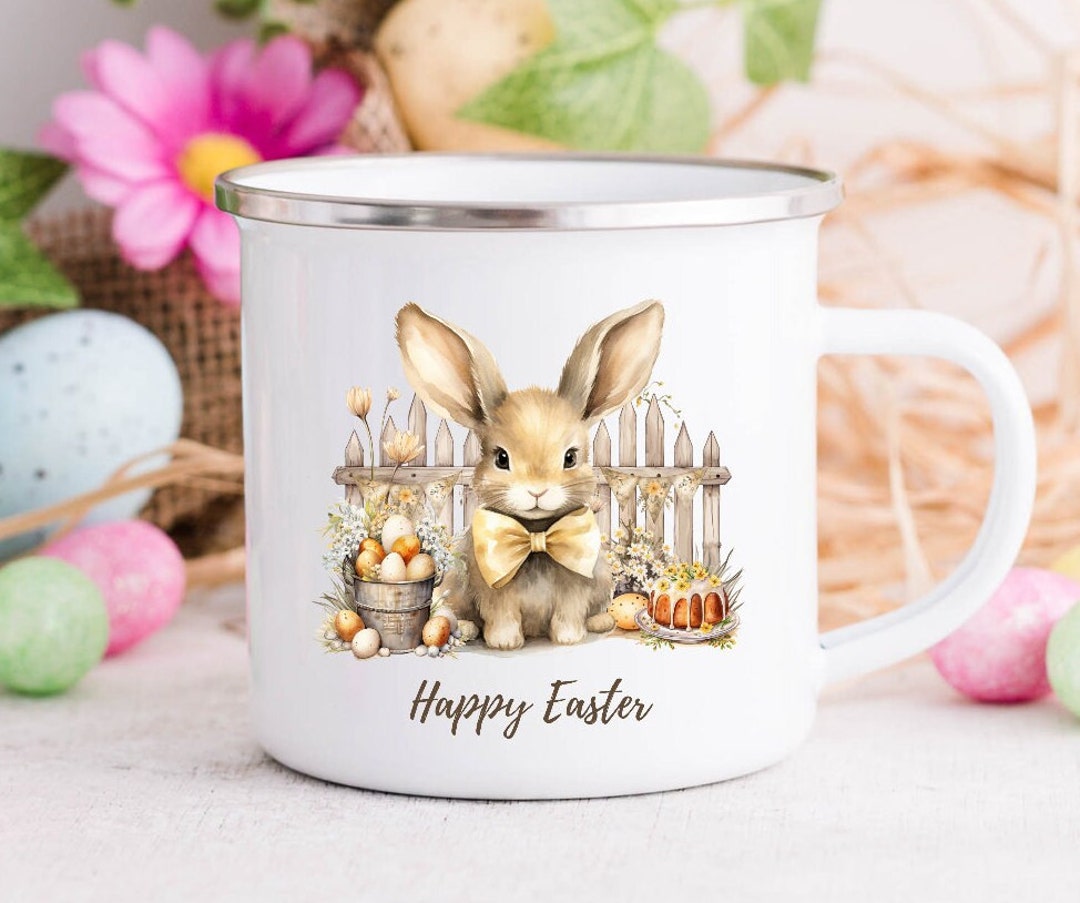 Happy Easter Mug/easter Mug/easter Bunny Mug/easter Enamel Camping Mug ...