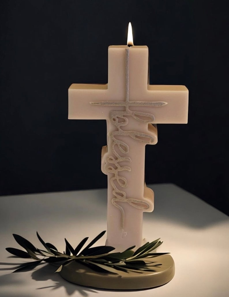 Blessed Cross Candle: Soy Wax, Handmade Home Decor Gift - Etsy