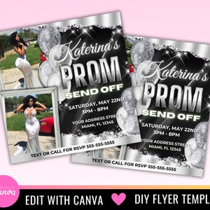 Silver Prom Send off Flyer, Prom Send off Invitation, Prom Party Flyer ...
