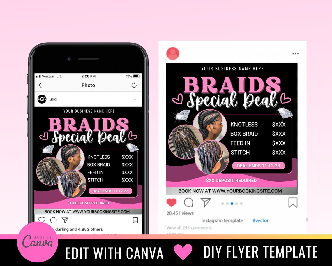 Braids Flyer, Braids Special Flyer, Braids Sale, Braider Flyer, Braids ...