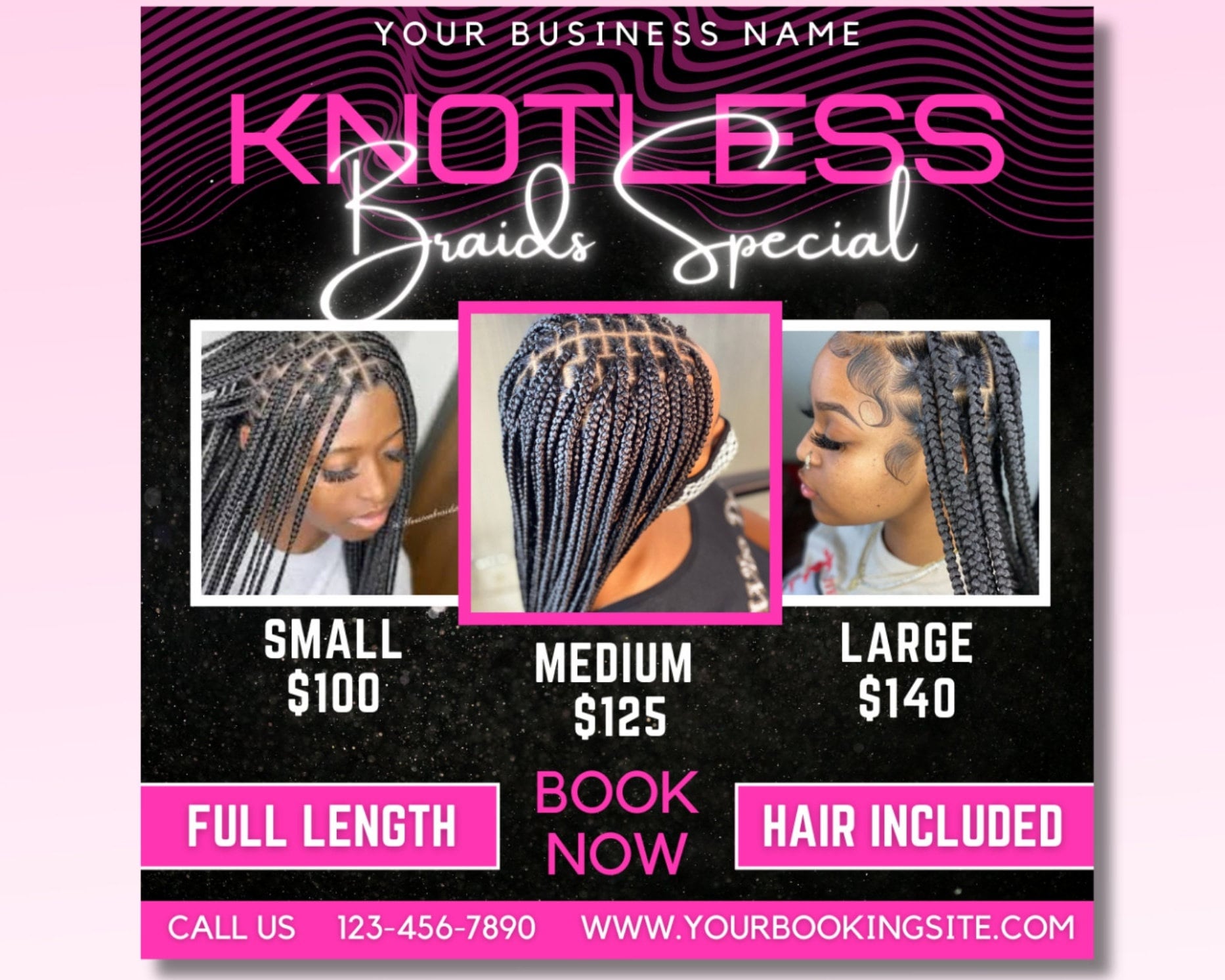 Knotless Braids Special Flyer Template, Hair Stylist DIY Braiding ...