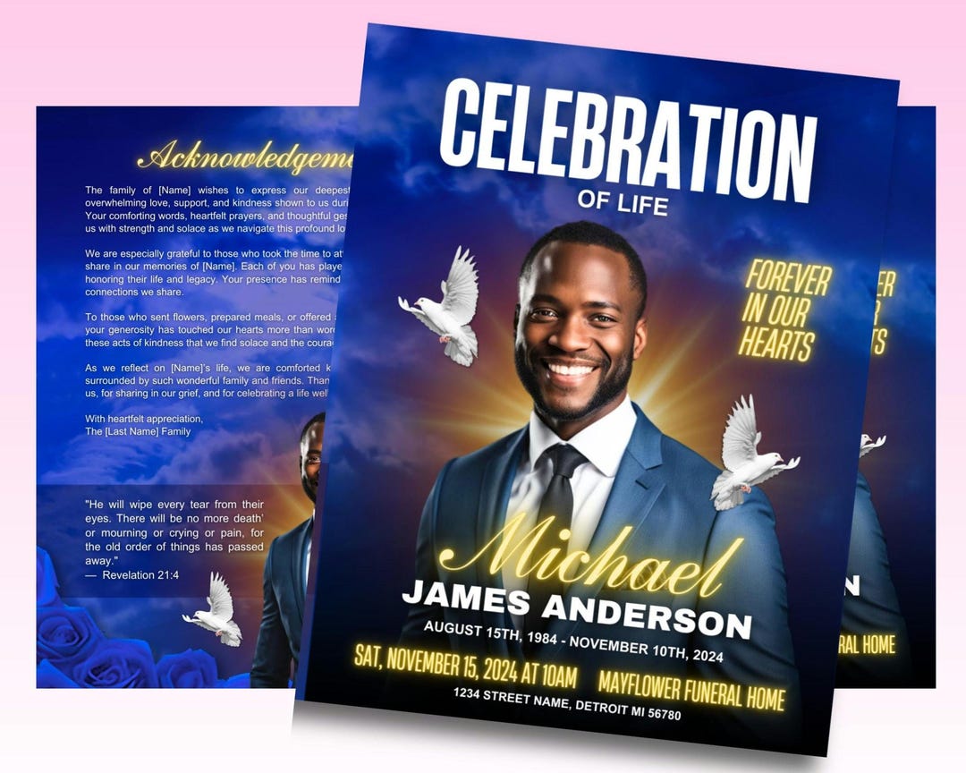 Blue Roses Funeral Program Template: 8-page Memorial Order of Service ...