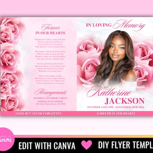 Pink Roses Funeral Program Template: Celebration of Life (canva ...