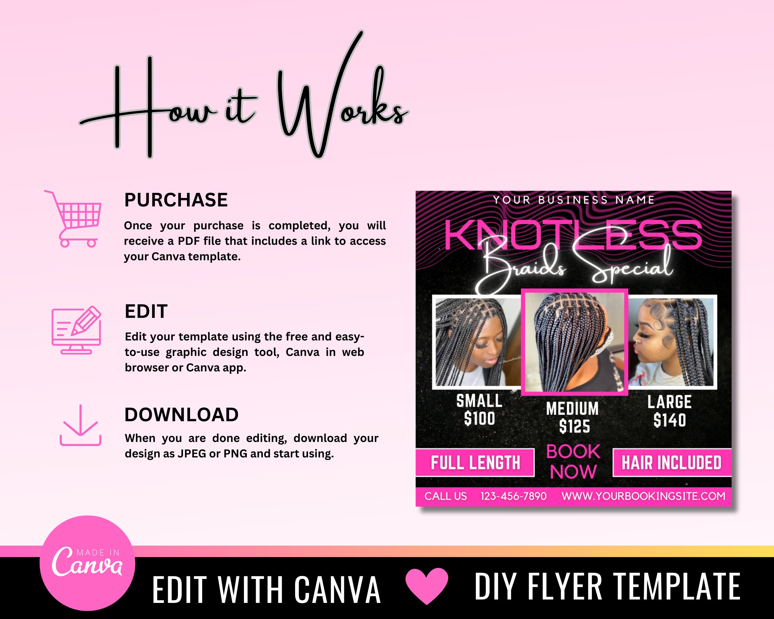 Knotless Braids Special Flyer Template, Braid Sale Flyer, Price List ...