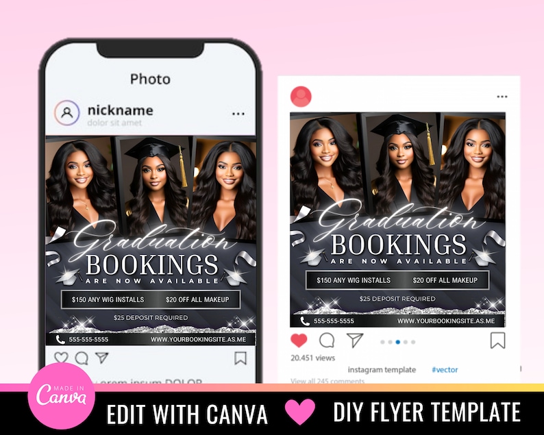 Graduation Booking Flyer: Hair, Makeup, Nails Promotion (canva Template ...