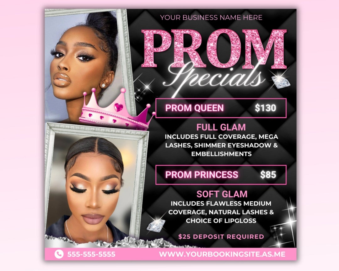 Prom Special Flyer, Prom Booking Flyer, Prom Makeup Artist MUA Lash ...