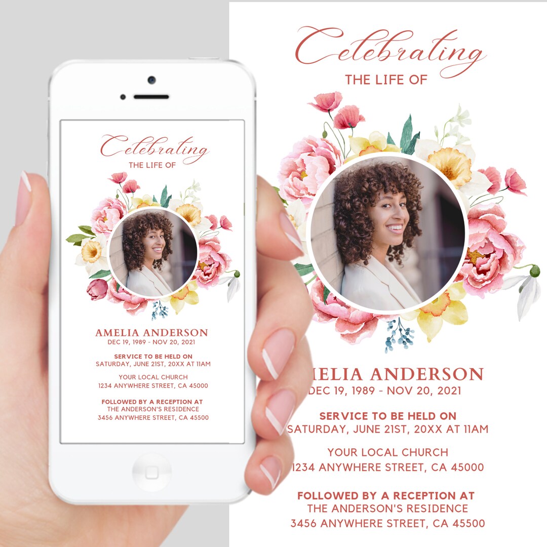 Editable Funeral Evite, Digital Funeral Announcement, Electronic ...