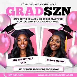 Graduation Booking Flyer, Hair, Makeup, Nails Canva Template - Etsy