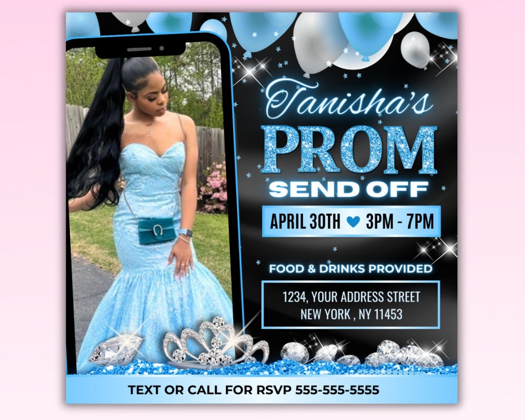 Blue Prom Send off Flyer, Prom Send off Invitation, Prom Party Flyer ...