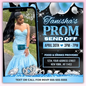 Blue Prom Send off Flyer, Prom Send off Invitation, Prom Party Flyer ...