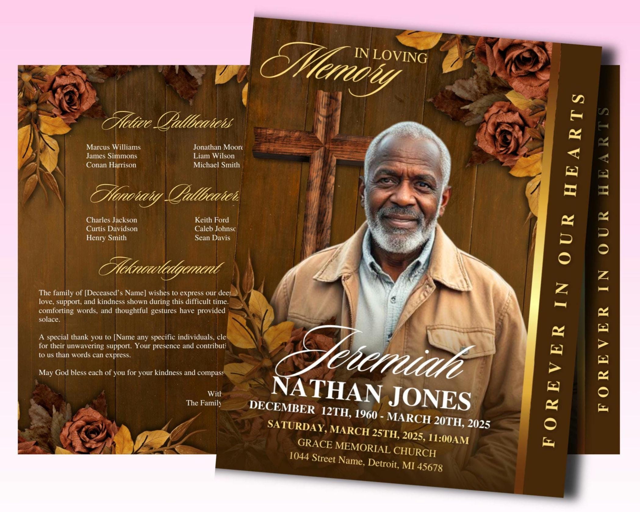 Rustic Brown Floral Funeral Program Template: Celebration of Life ...
