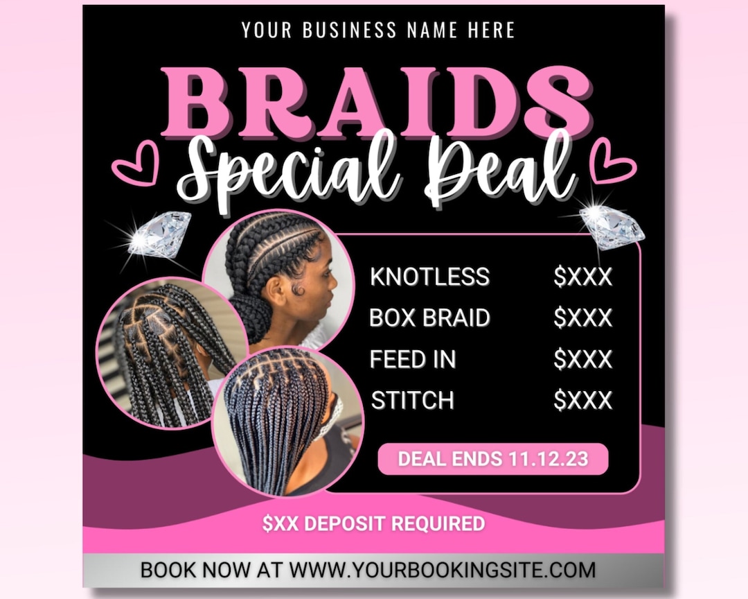 Braids Flyer, Braids Special Flyer, Braids Sale, Braider Flyer, Braids ...