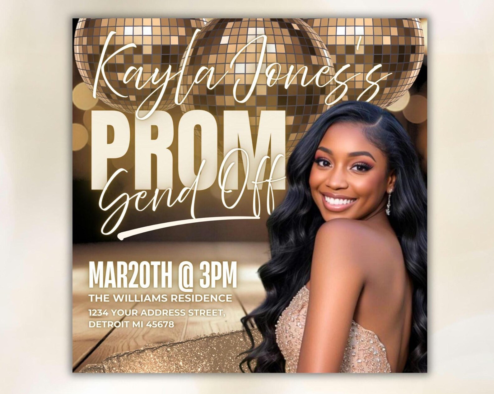 Gold Prom Send off Flyer, Senior Night Flyer, Prom Party Invitation (8 ...