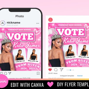 Pink Vote Prom Queen Campaign Flyer (canva Template) - Etsy