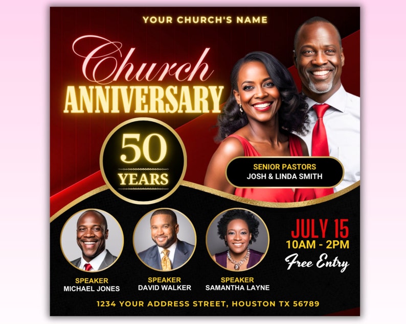 Church Anniversary Flyer: DIY Canva Template (4x4 Inch) - Etsy
