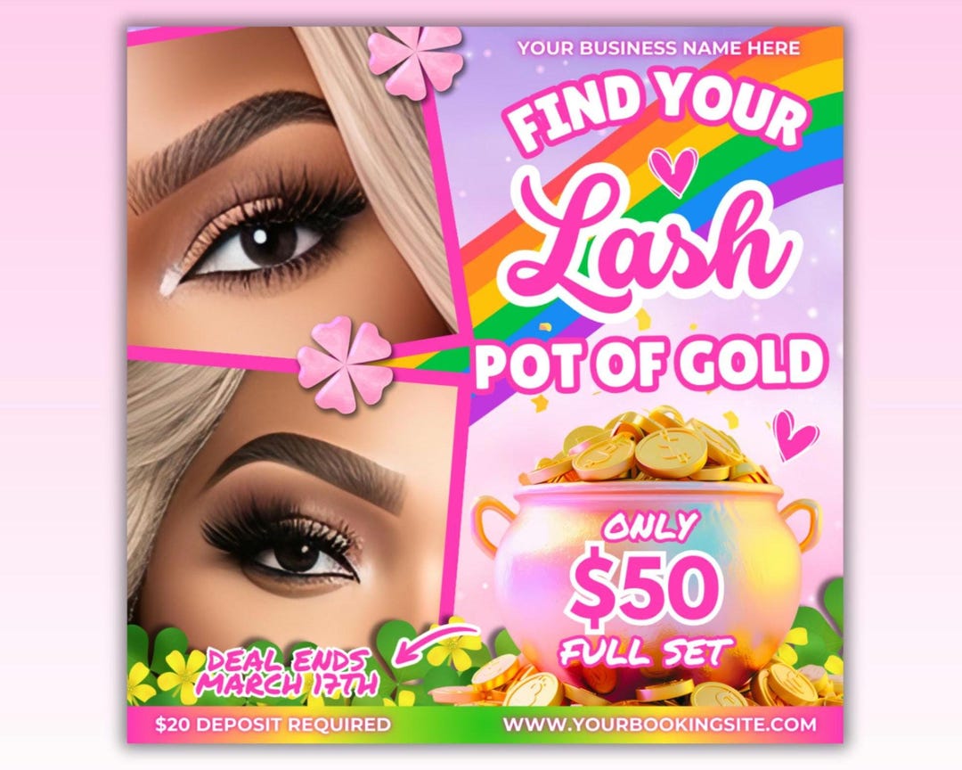 St Patricks Day Lash Flyer, March Lash Promo, Canva Template (digital ...