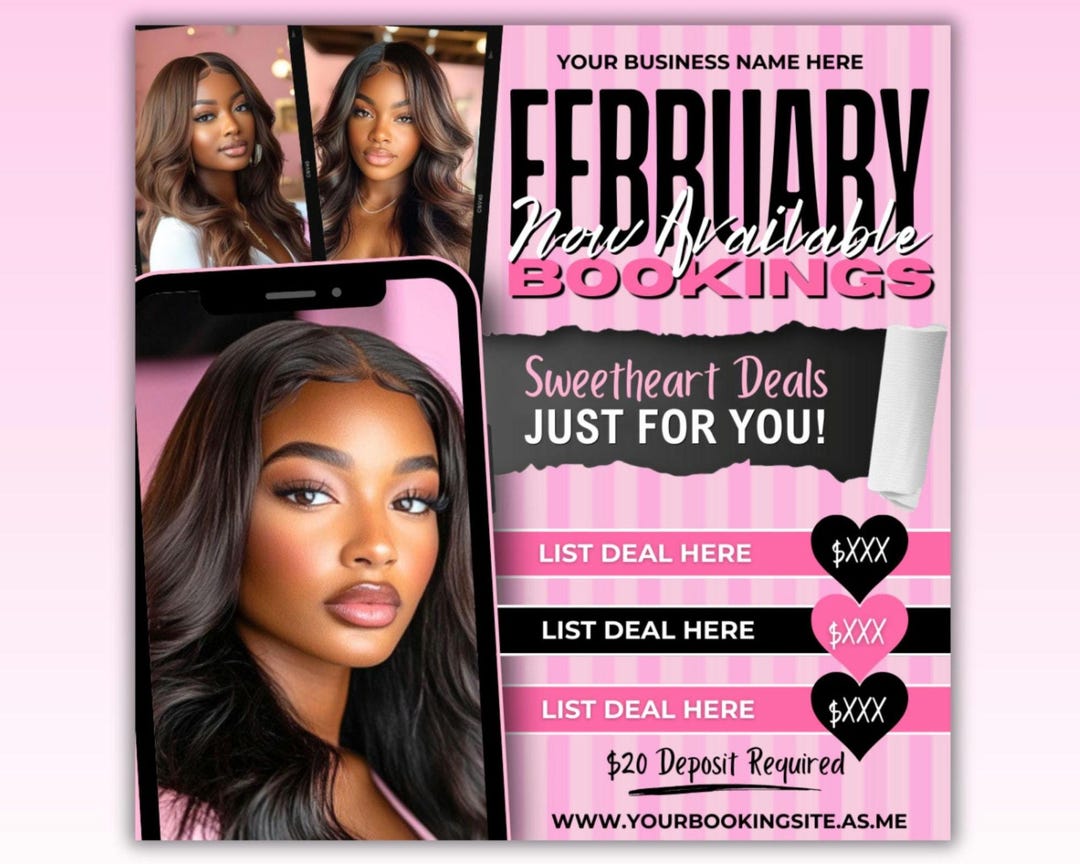 February Booking Flyer, Valentines Day Booking Flyer, Valentines Day ...