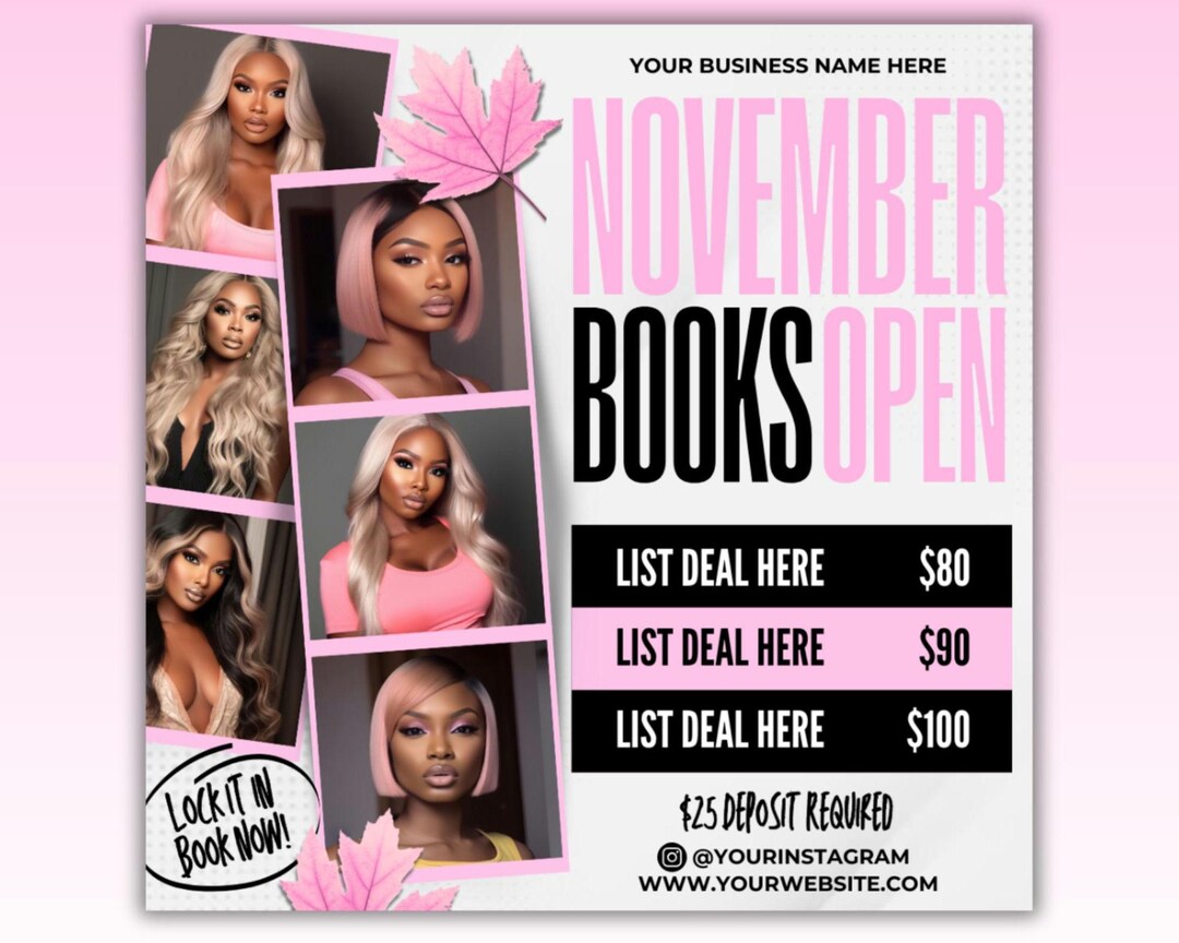 November Booking Flyer, November Books Open, Thanksgiving Booking Flyer ...