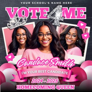 Pink Vote Homecoming Queen Flyer: DIY Canva Template (4x4 Inch) - Etsy
