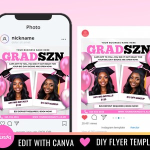 Graduation Booking Flyer, Hair, Makeup, Nails Canva Template - Etsy